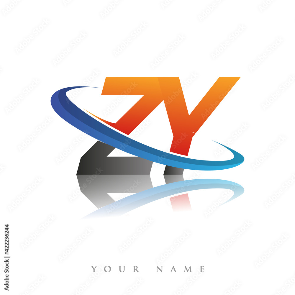 initial logo ZY company name colored orange and blue swoosh design ...