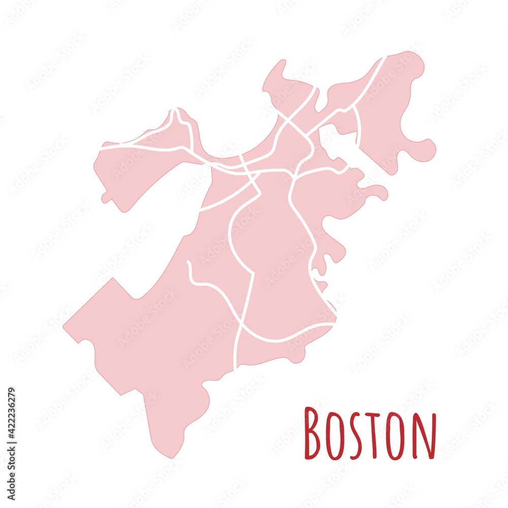 Boston, USA city map silhouette administrative division, vector map ...