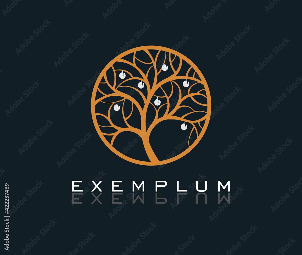 Golden tree with silver apples. Nature trees vector illustration logo ...