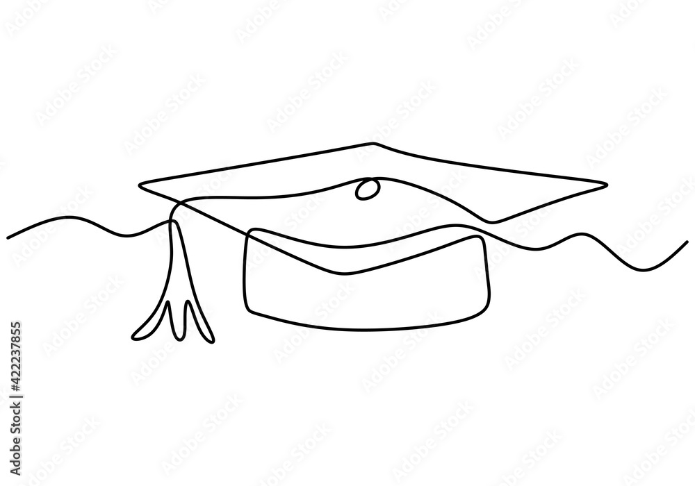 Continuous line drawing of graduation cap. Academical graduation hat ...