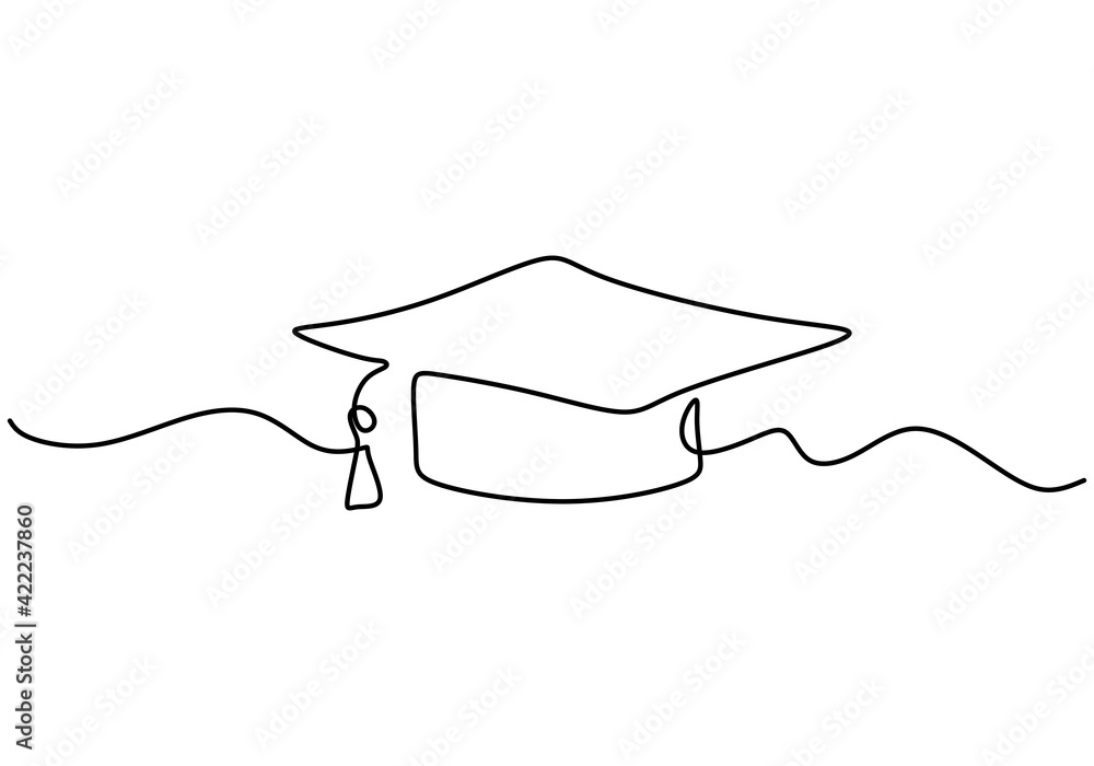 Continuous line drawing of graduation cap. Academical graduation hat ...