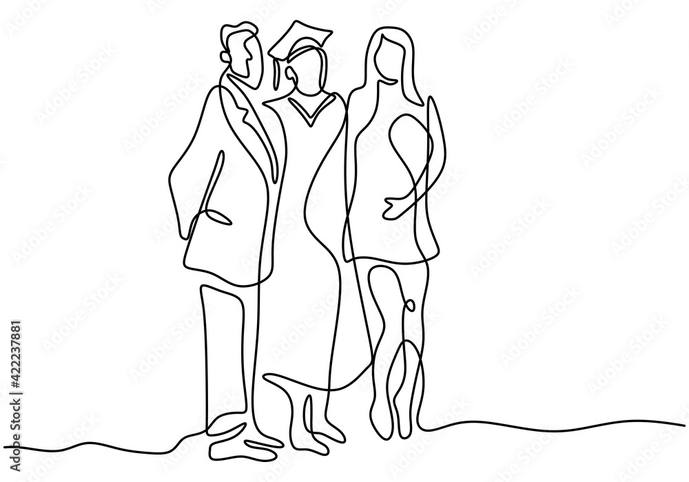 One continuous line drawing of graduation student. Happy student who is ...