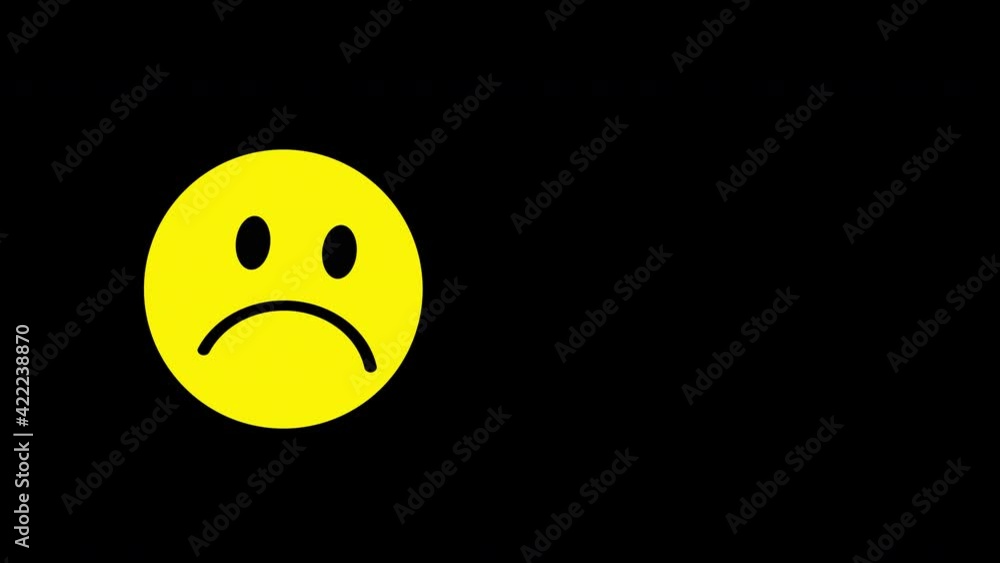 Yellow unhappy smile face with negative emotion on black Alpha channel ...