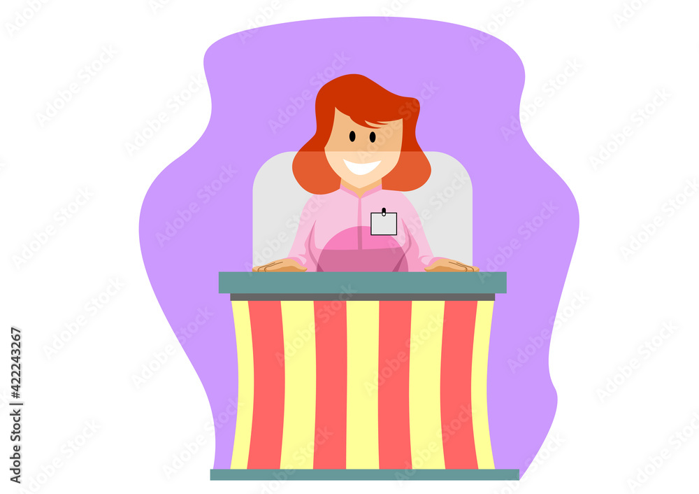 flat Vector illustration image of a ticket counter with teller or ...