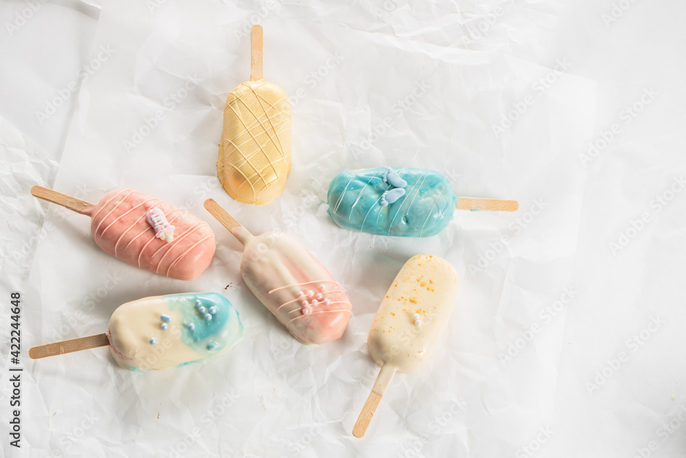 Colored Ice Cream Bar on a Stick, pink, blue, yellow, wedding, brown ...