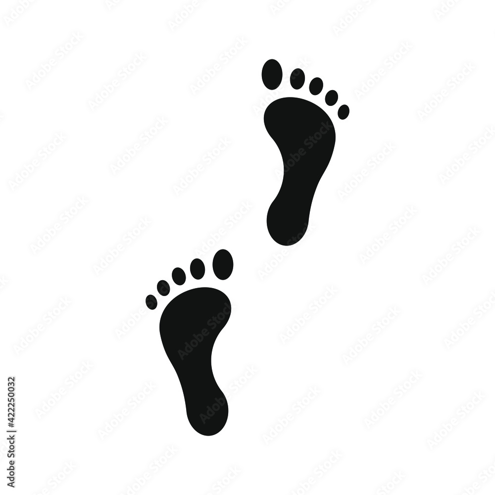 Footprint vector icon. Bare human foot print symbol. Walk and step sign ...