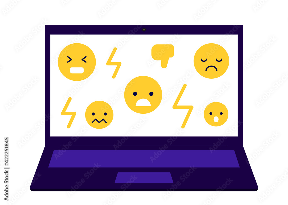 Bully, dislike, mockery online social media in computer. Emoji in ...