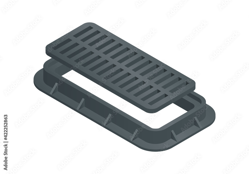 Vector illustration open sewer hatch isolated on white background ...