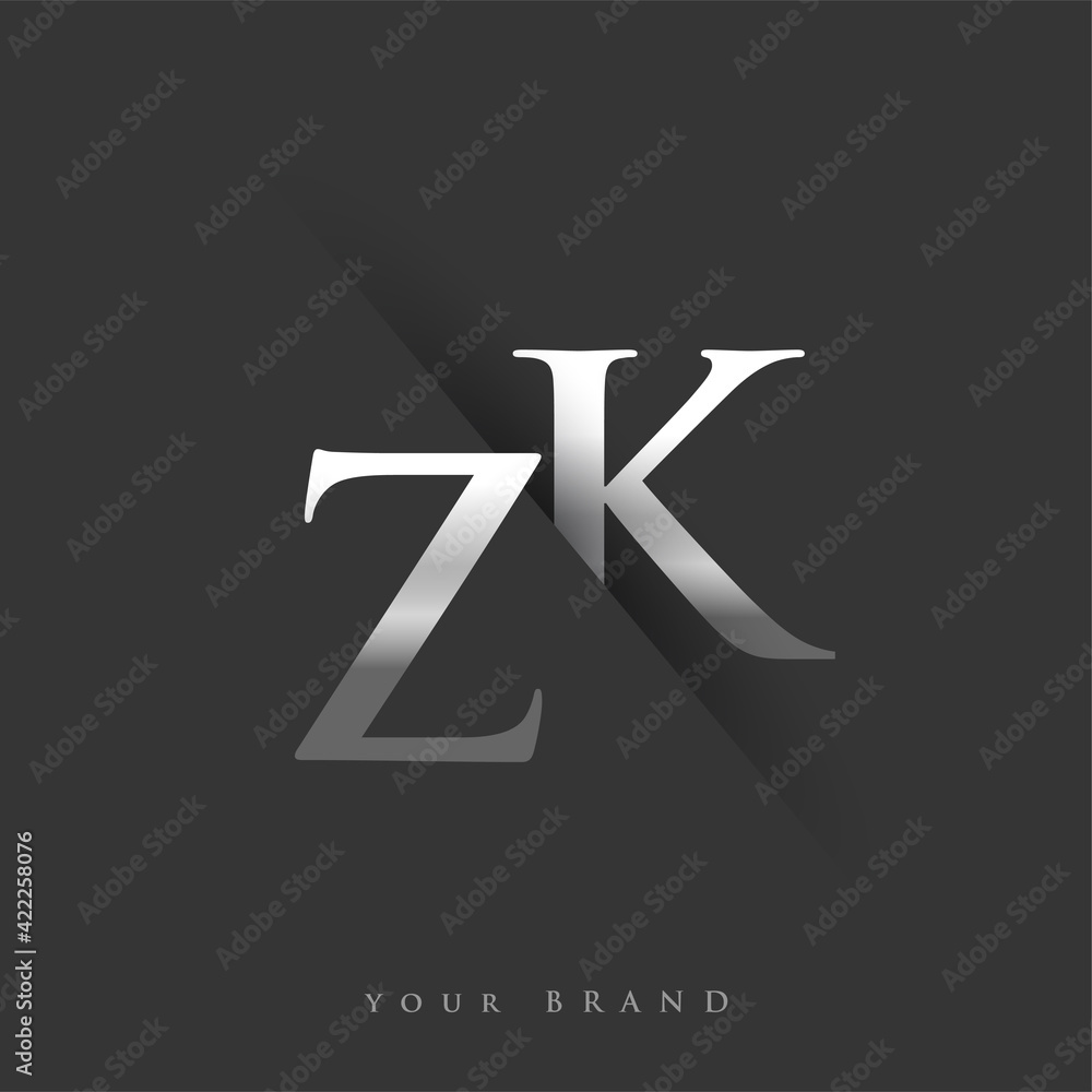 initial logo letter ZK for company name, silver color and slash design ...