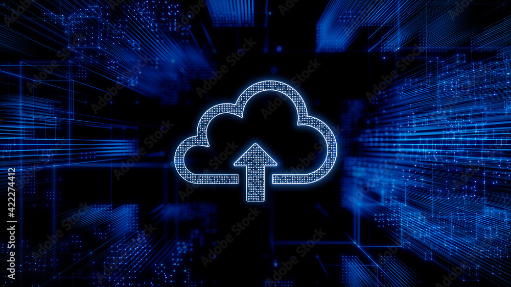 Data storage Technology Concept with cloud upload symbol against a ...