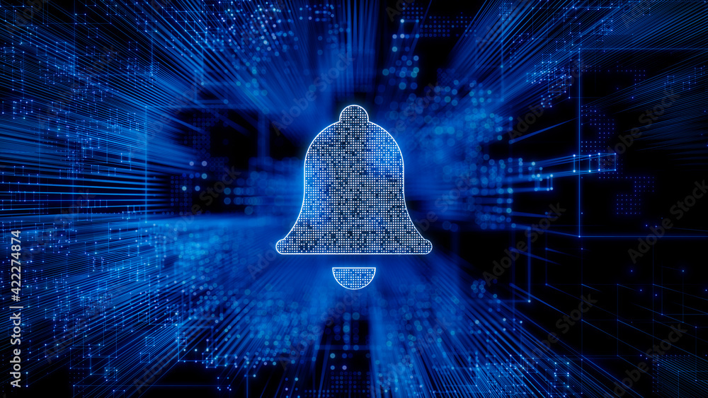 Alert Technology Concept with bell symbol against a Futuristic, Blue ...