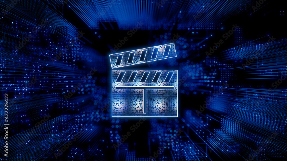 ภาพประกอบสต็อก Entertainment Technology Concept with movie symbol ...