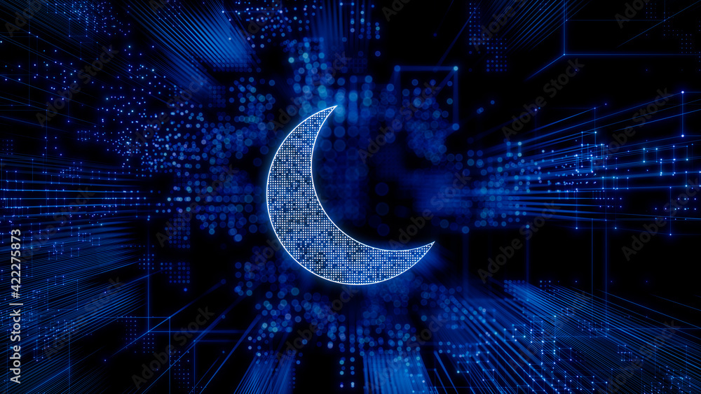 Night mode Technology Concept with moon symbol against a Futuristic ...