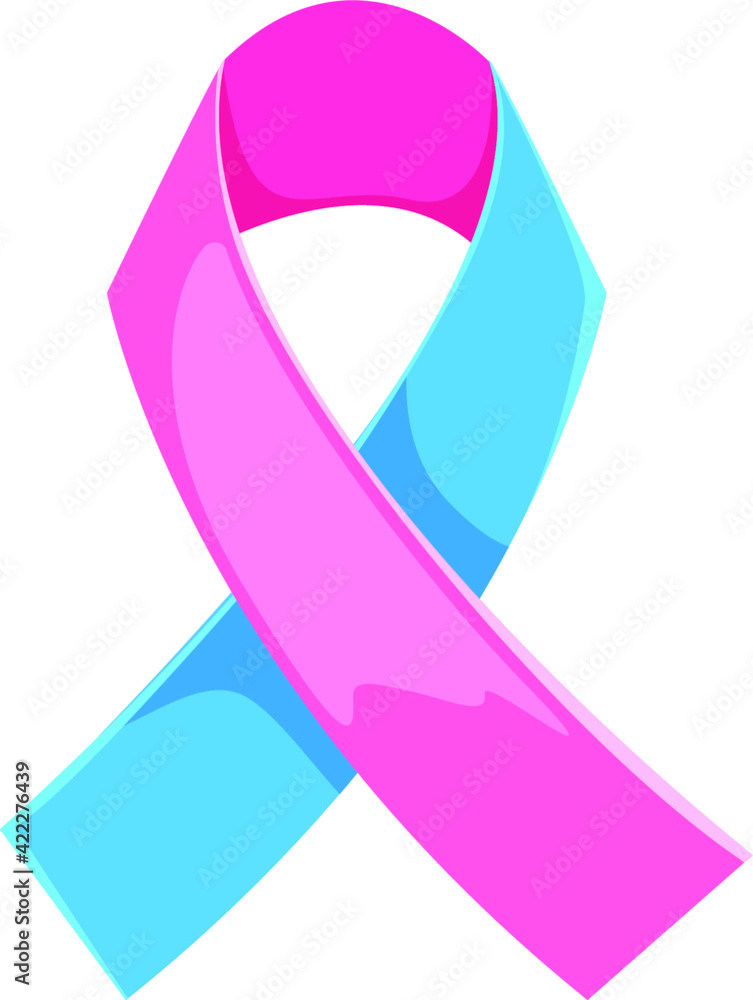 The symbolical ribbon is pink-blue. On a white background. Vector ...