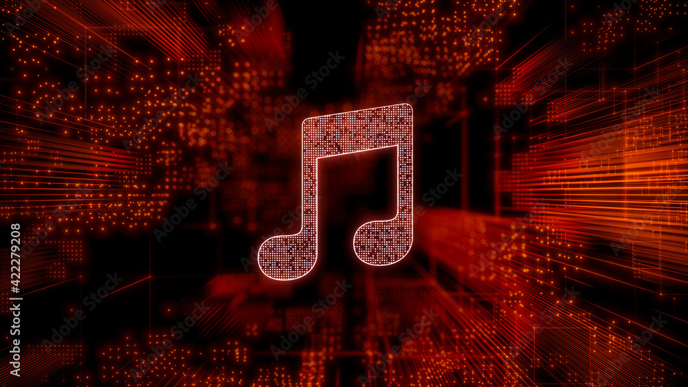 Audio Technology Concept with music symbol against a Futuristic, Orange ...