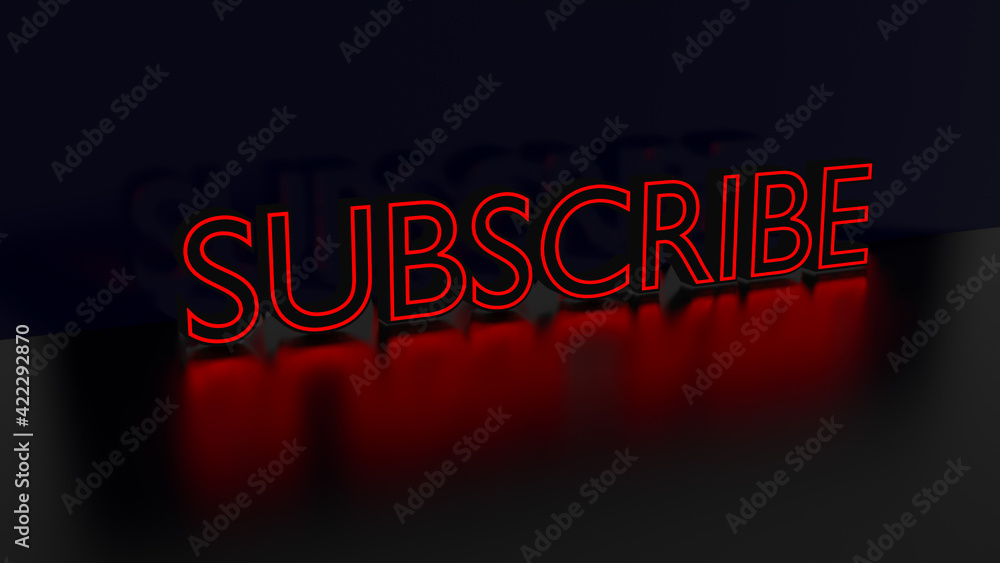 Subscribe word in neon lights with reflection on the floor and ...