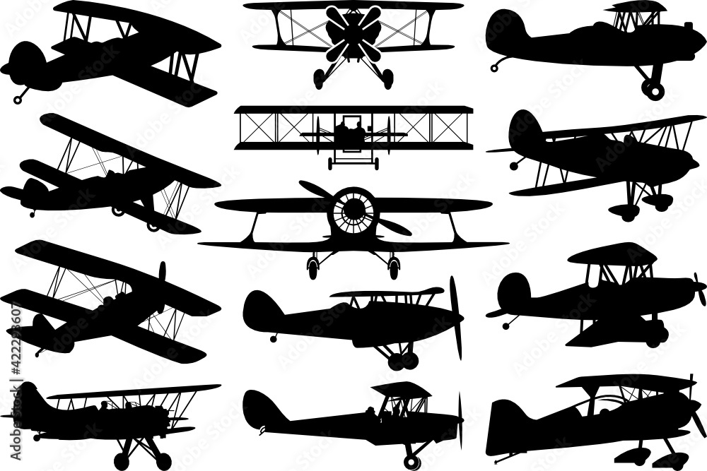 Biplane SVG Cut Files | Old Vintage Plane Svg | Plane Silhouette Bundle ...