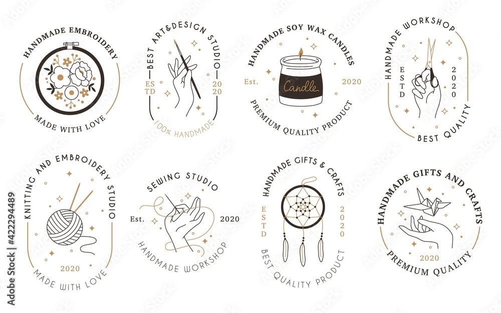 Handmade workshop signs. Craft products hipster linear emblems ...