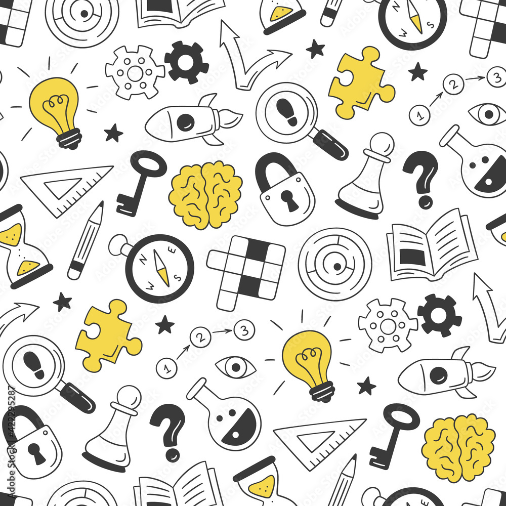 Puzzle and riddles. Hand drawn seamless pattern with crossword puzzle ...