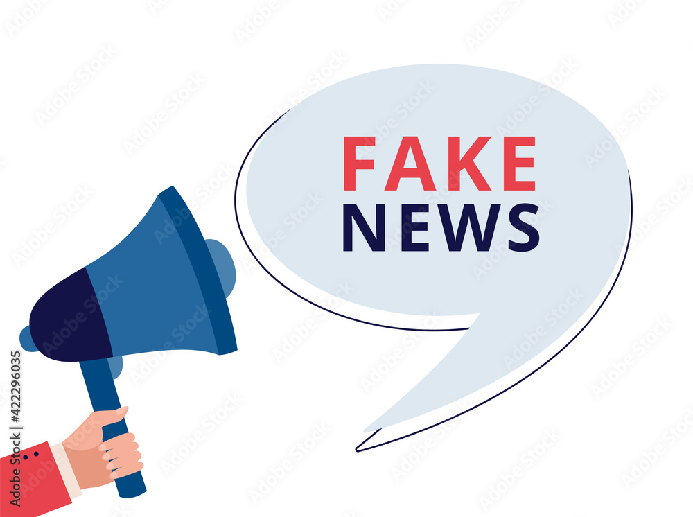 Fake news banner with hand holding megaphone, cartoon vector ...