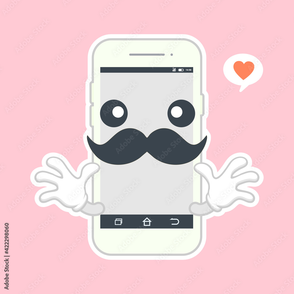 Cute and kawaii smartphone flat design, mobile phone cartoon character ...