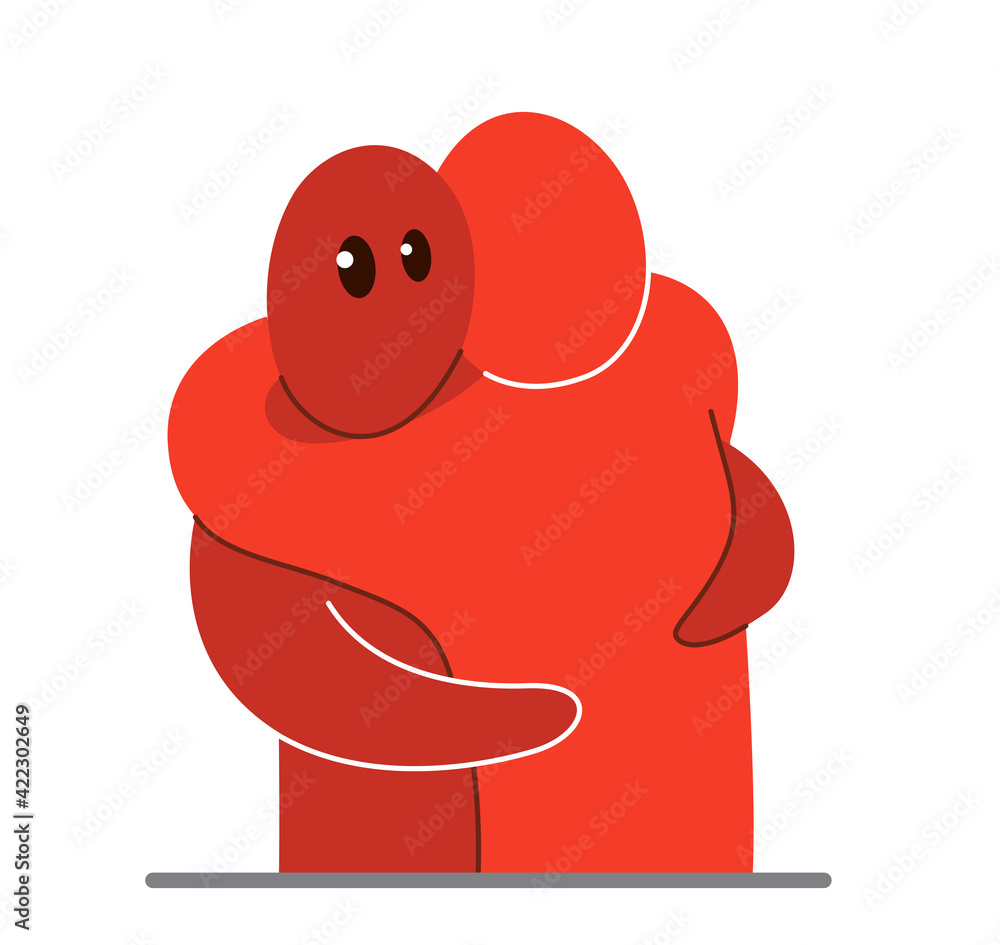 Two funny cartoon men hugging each other funny cartoon flat style ...