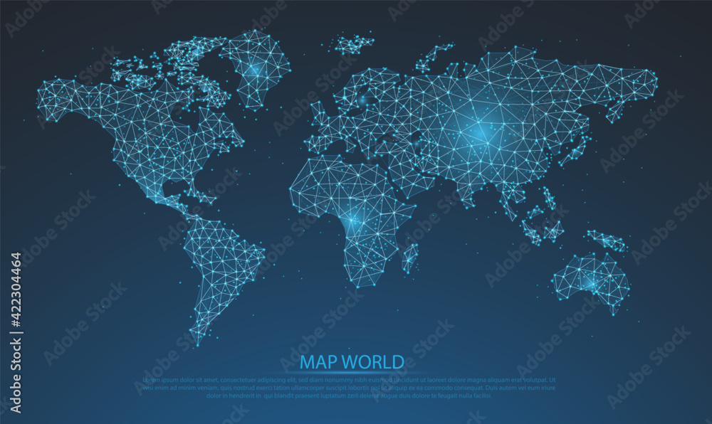 Abstract mash line and point scales on Blue dark background with map of ...