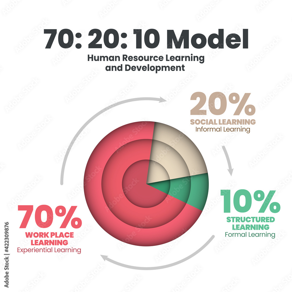 Pie chart vector diagram is HR learning & development illustrated 70:20 ...