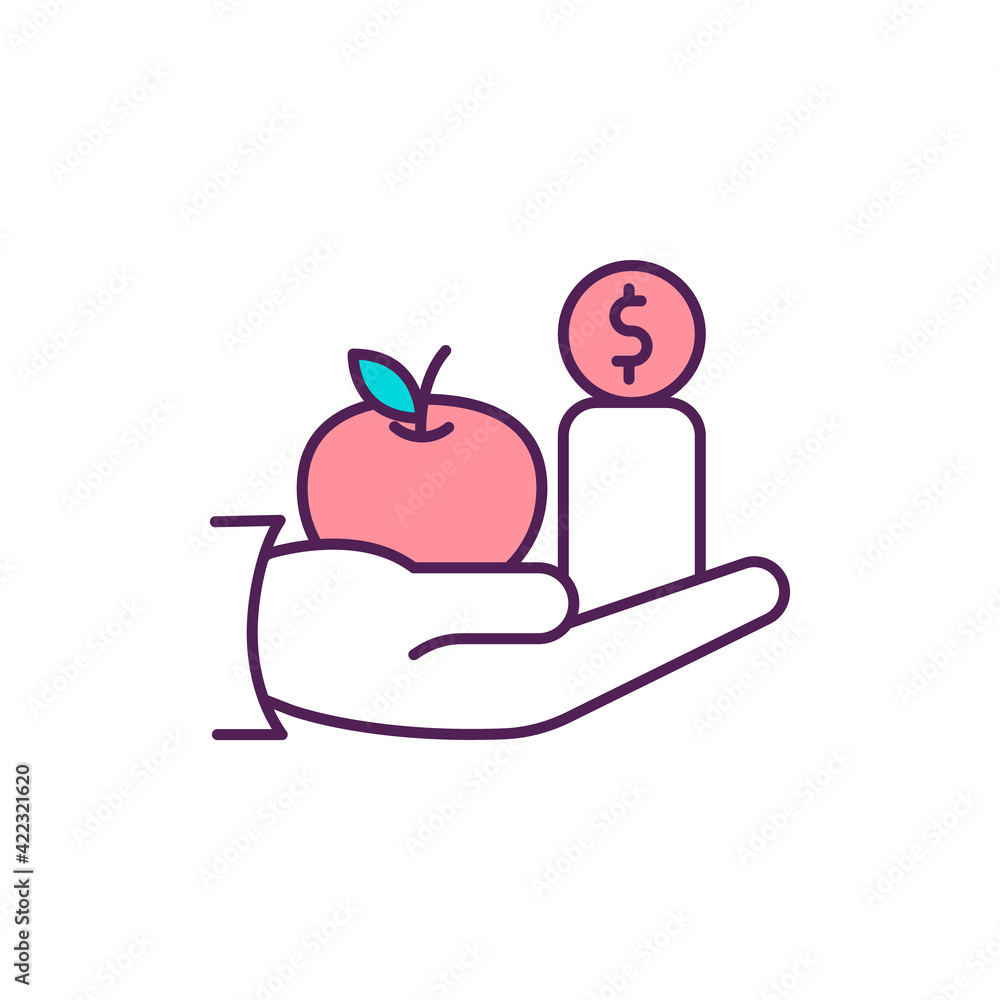 Pro-poor growth approach RGB color icon. Providing poor people food ...