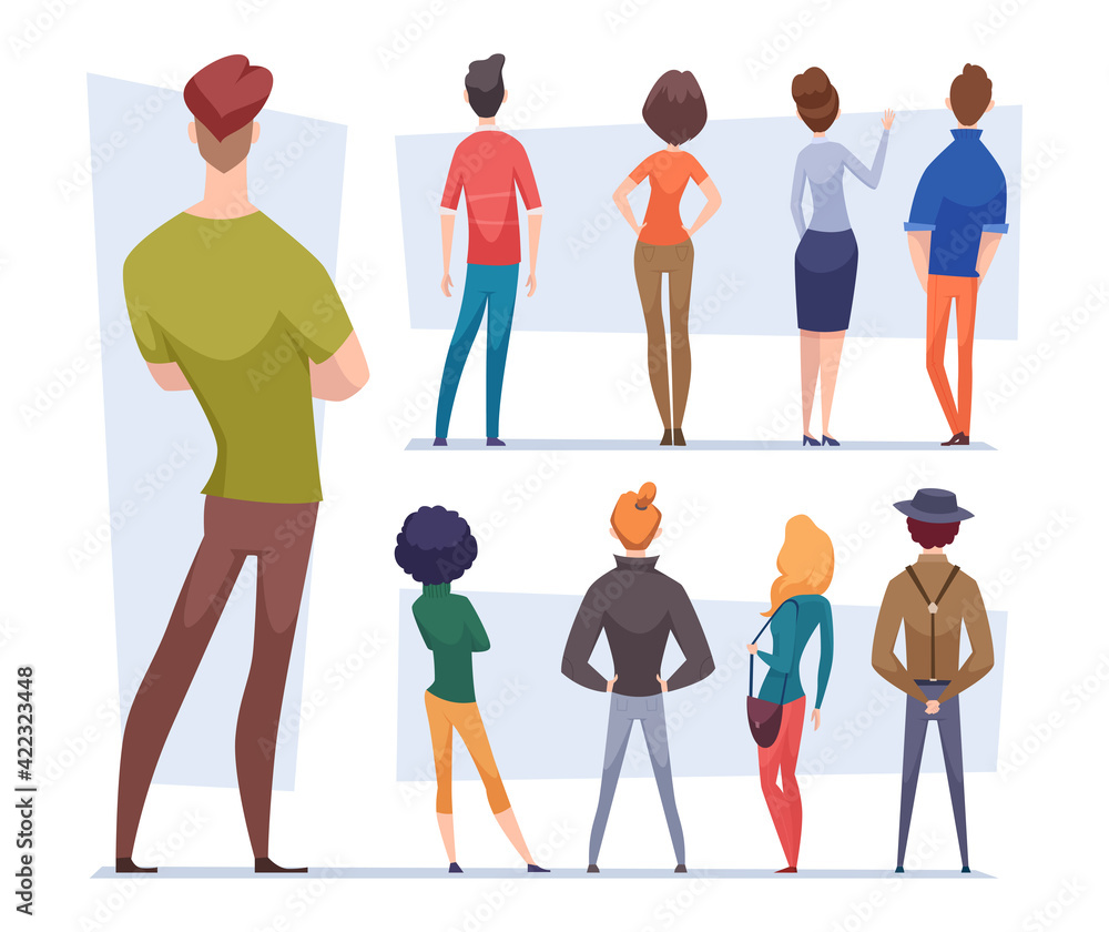 Rear view people. Standing persons in casual style clothes and business ...