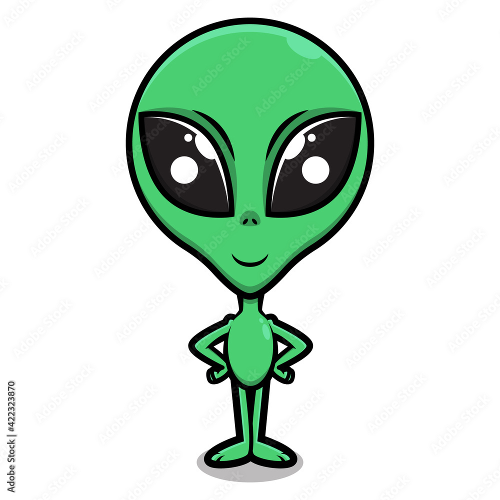 Funny Green Alien cartoon characters standing, best for mascot or logo ...