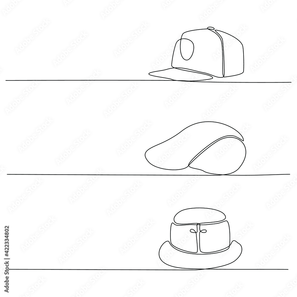 Continuous line drawing of set of summer hats vector illustration Stock ...