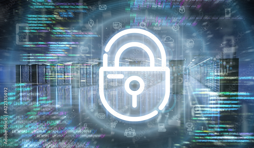 Foto de Digital locker icon in a Server room data center - 3d rendering ...