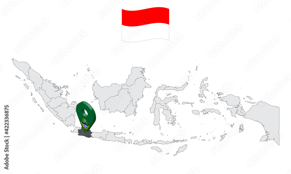 Location of Province West Java on map Indonesia. 3d West Java flag map ...
