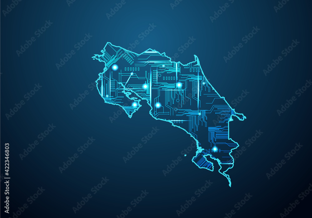 Abstract futuristic map of costa Rica.Circuit Board Design Electric of ...