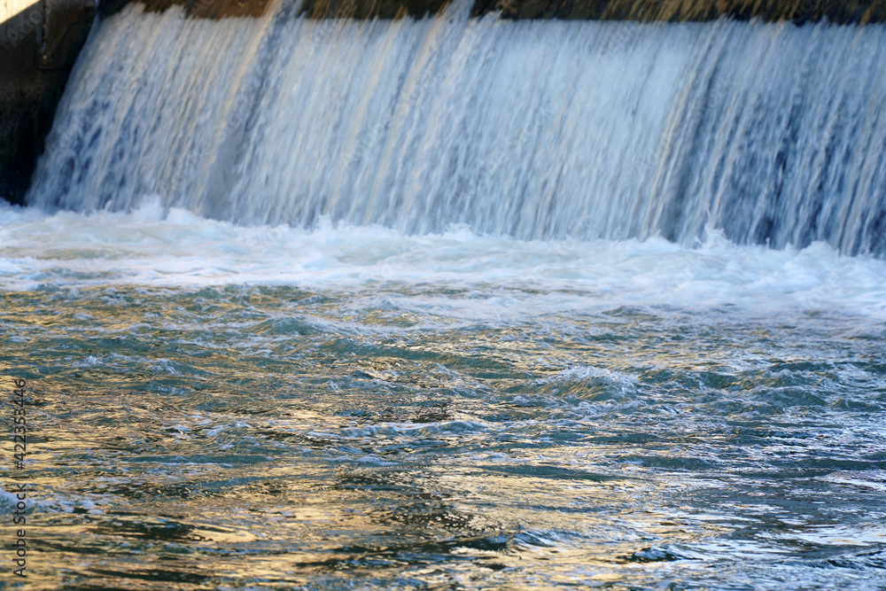 river dam. water release, The excess capacity of dam until spring-way ...