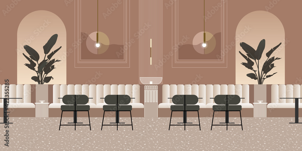 Abstract modern lobby interior with arch-shaped niche in pastel shades ...