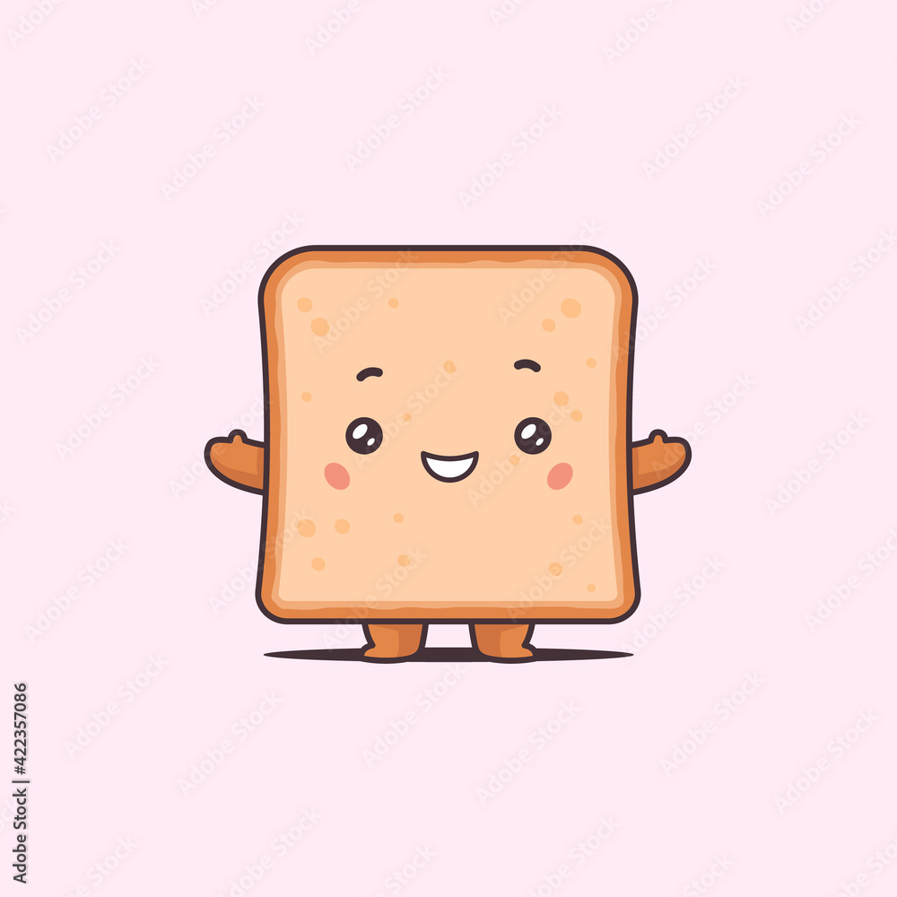 Cute kawaii toast cartoon character vector illustration Stock Vector ...
