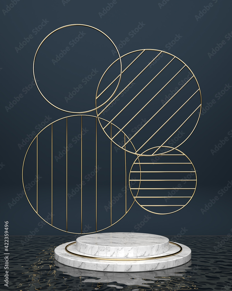 Geometric circular platform. Background gold lines circles. Put on ...