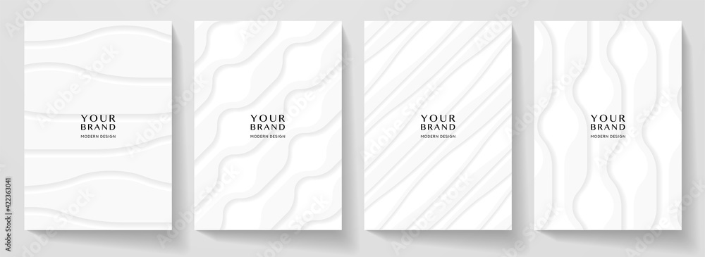 Modern white cover design set. Abstract wavy line pattern (curve) in ...
