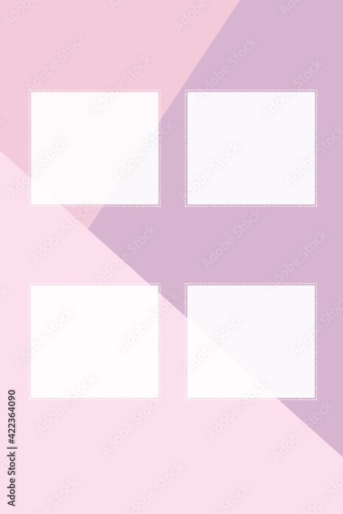 Four square cards made of white paper with a dotted frame on three ...