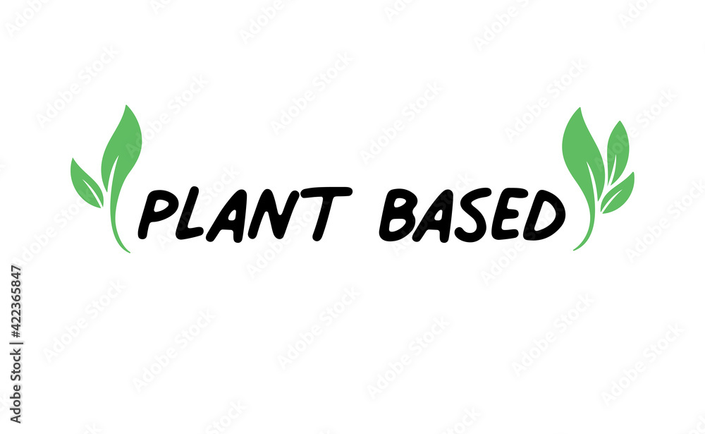 Plant based hand made text, hand drawn lettering style with leaves ...