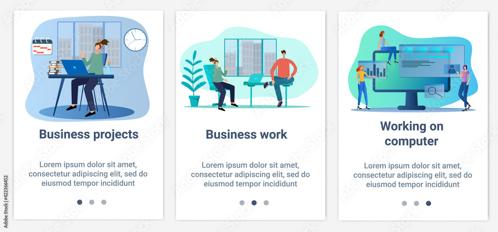 Modern flat illustrations in the form of a slider for web design. A set ...