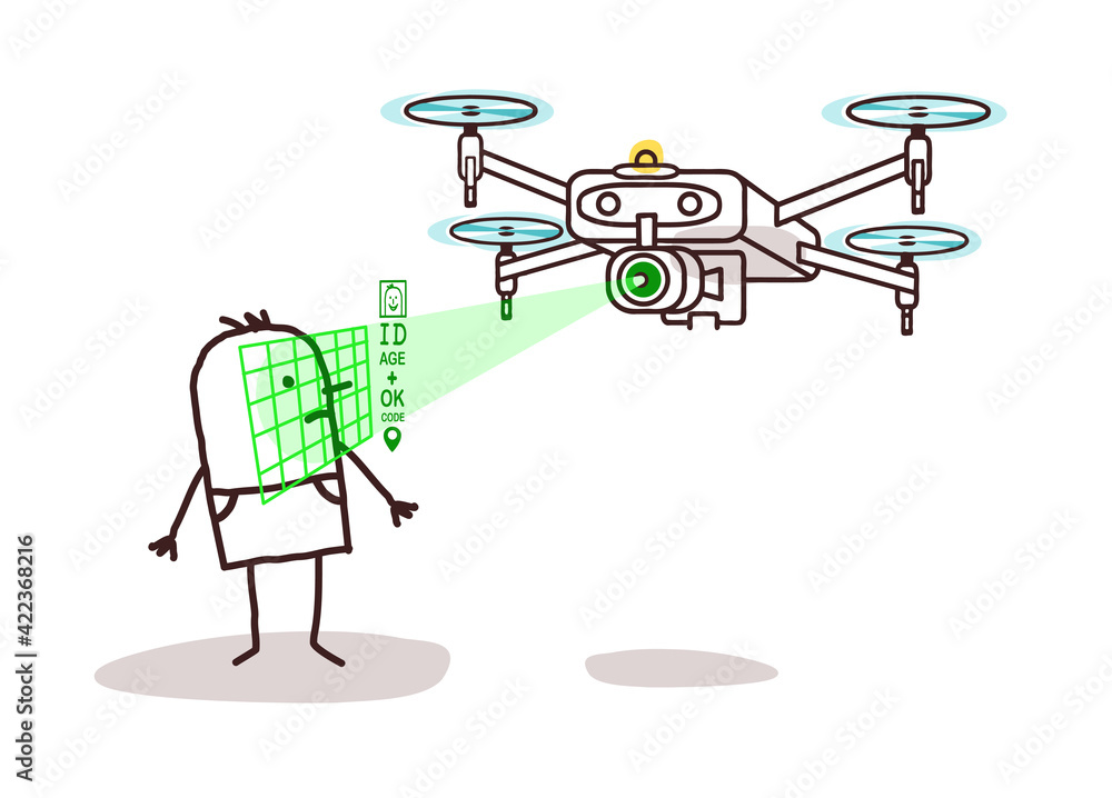 Cartoon man with a Control Drone and facial Recognition Stock Vector ...