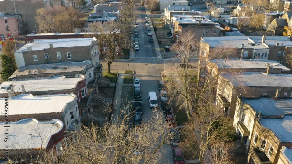 Birds Eye View of South Side Chicago City Street. Community in Poverty ...