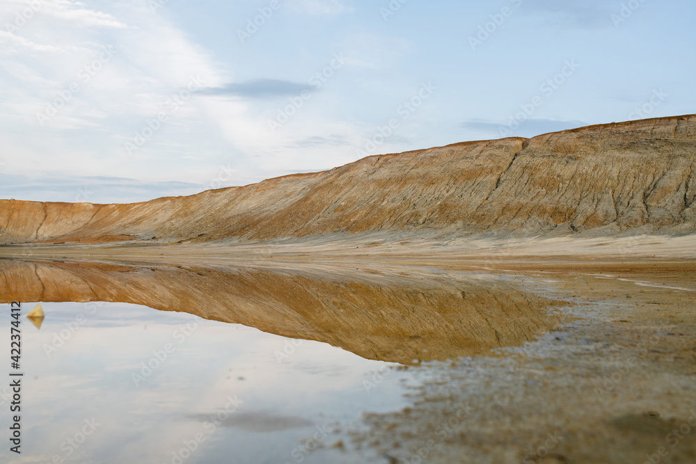 Dirty and polluted soil and water on territory with bad environmental ...