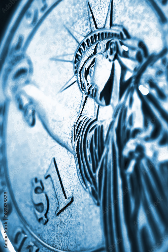 US one dollar coin close-up. Blue impressive vertical illustration ...