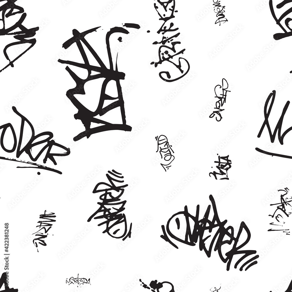 Vector graffiti seamless pattern with abstract tags Stock Vector ...