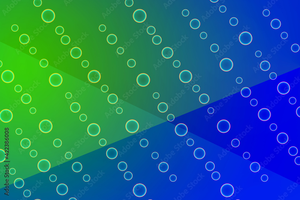 Parallel rows of circles of different sizes cross the blue-green ...