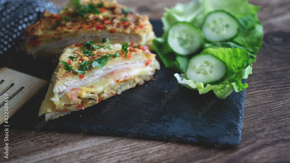 French toast omelette sandwich simple and easy breakfast dish . Indian ...